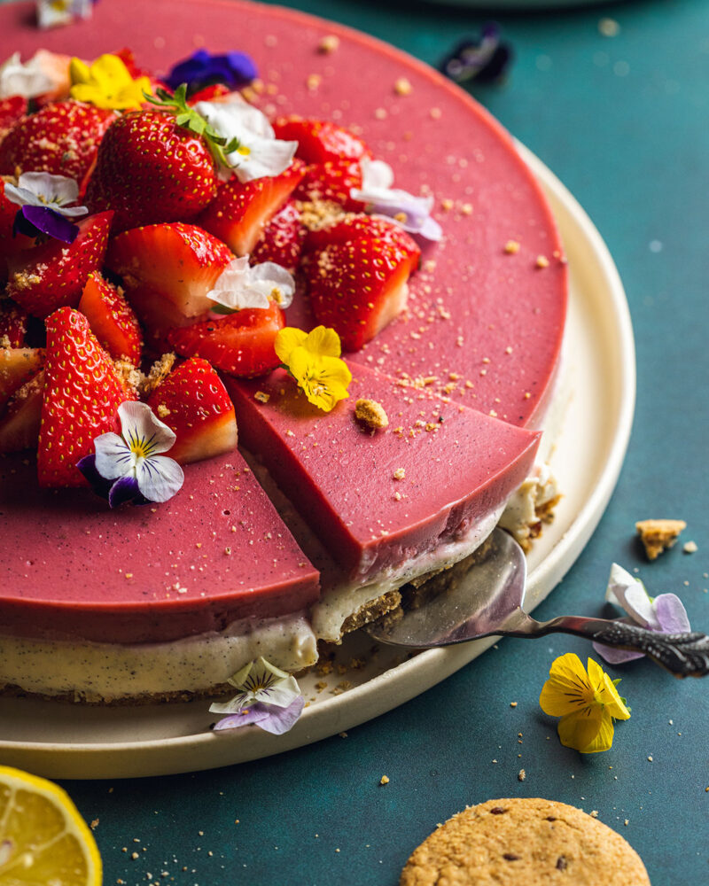 No-Bake Strawberry Cheesecake Recipe (Vegan) - Romy London