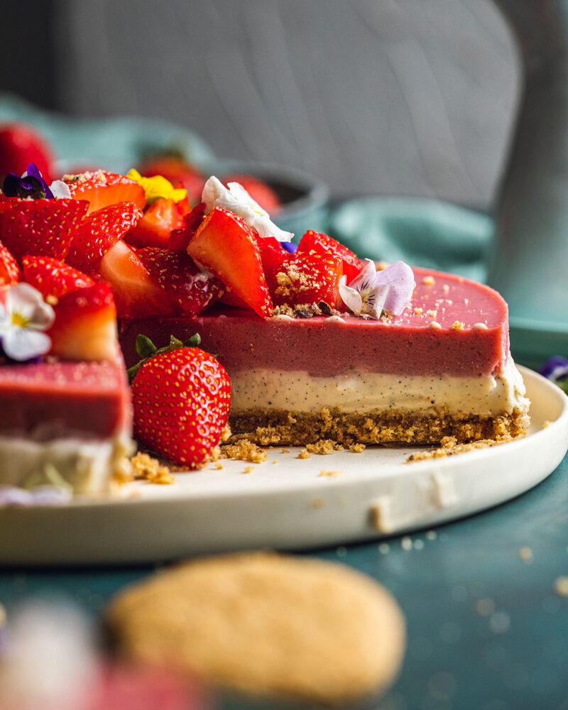 No-Bake Strawberry Cheesecake Recipe (Vegan) - Romy London